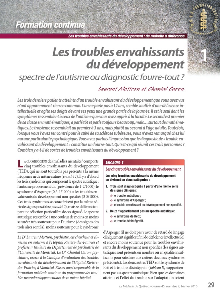 TED Spectre de L'autisme Ou Diagnostic Fourre-Tout? | PDF | Trouble envahissant du développement ...