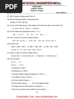 Class-6 Test Practice of Integers | PDF
