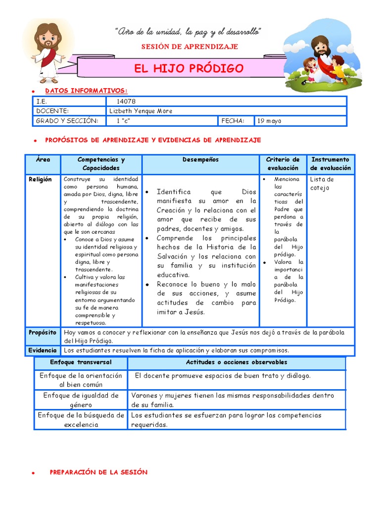 1º E3 S4 Sesion D2 Religion El Hijo Prodigo | PDF 1º E3 S4 Sesion D2 Religion El Hijo Prodigo | PDF
