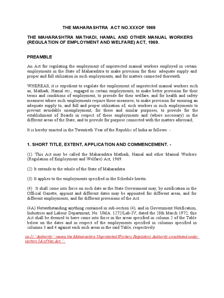 Maharashtra Mathadi Act Overview | PDF