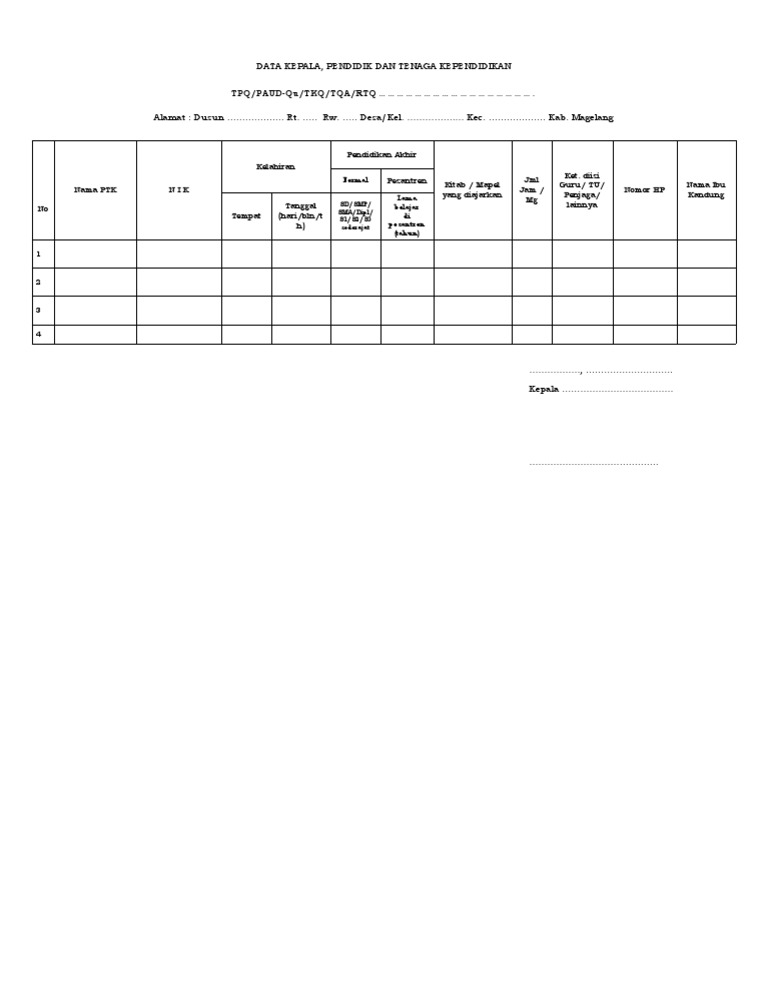 Data Kepala Dan Tenaga Pengajar (WAJIB) | PDF