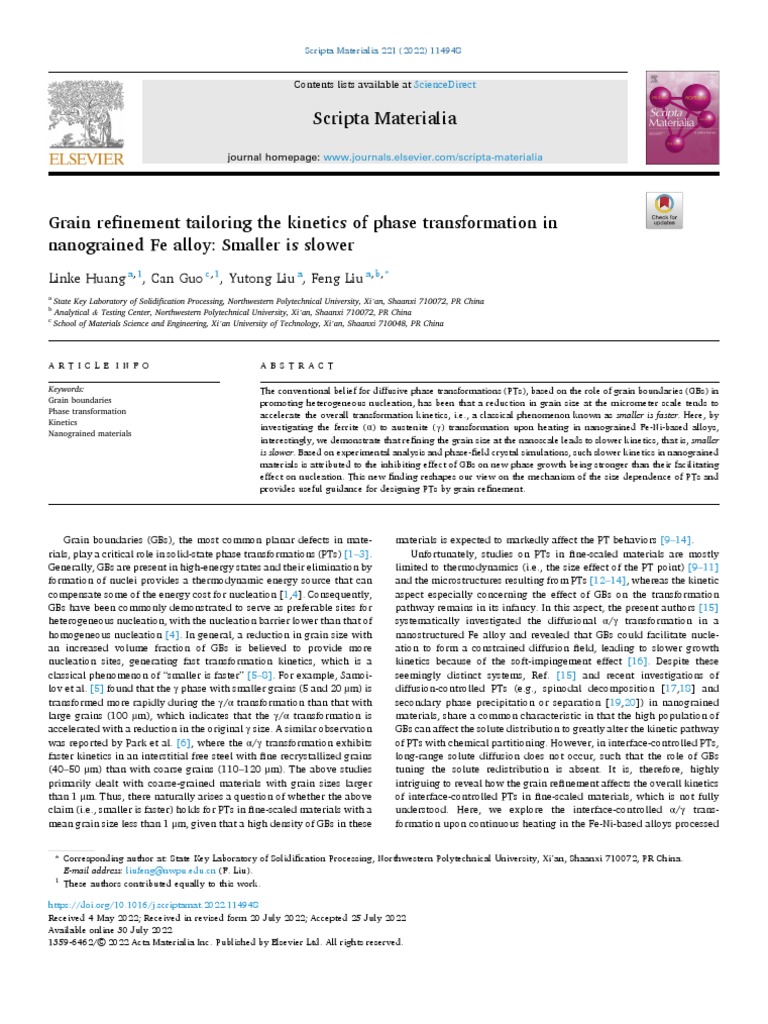 (2022) - Scripta - Materialia-Grain Refinement Tailoring The Kinetics ...