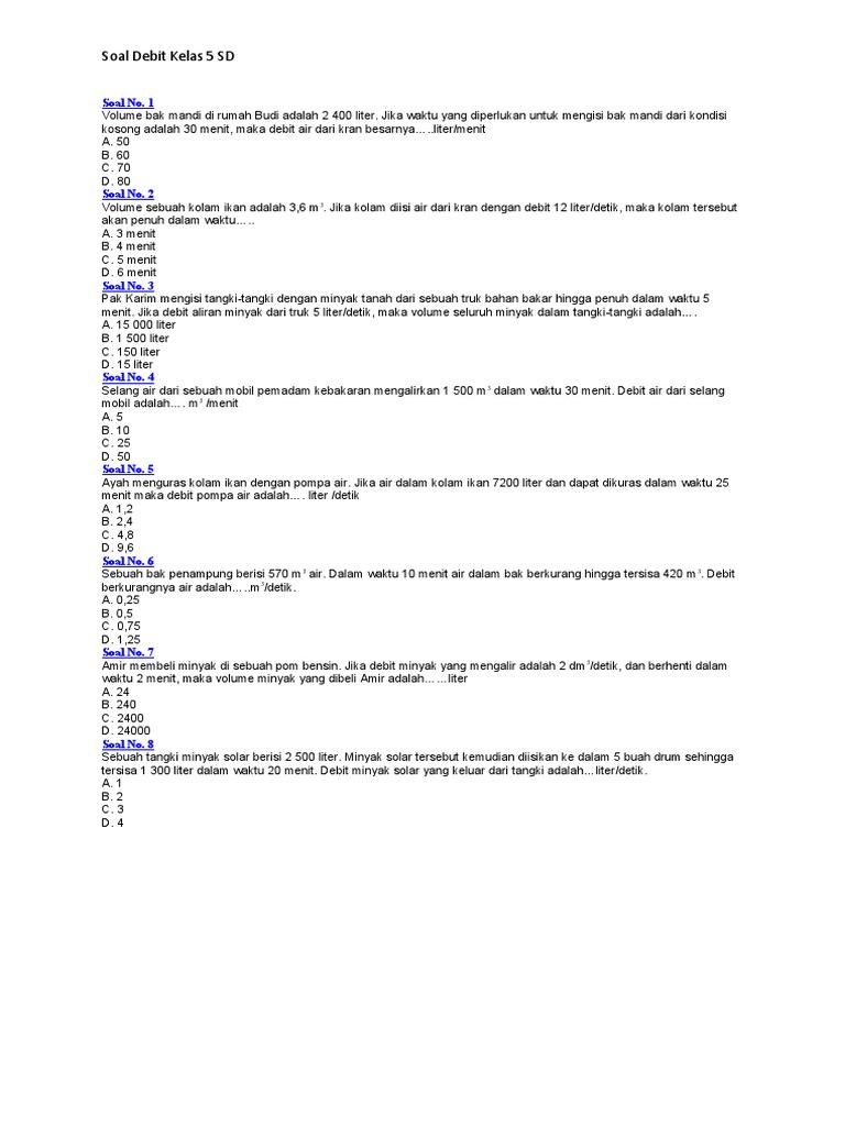 Soal Debit Kelas 5 | PDF