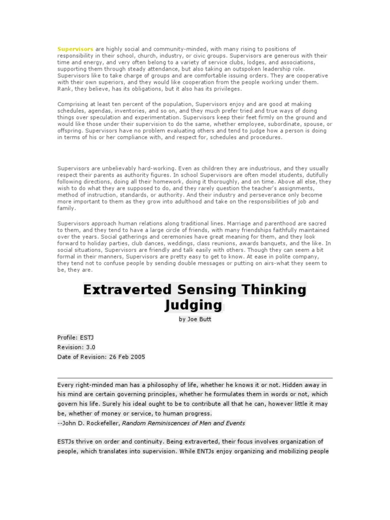 Myers Briggs Test | PDF | Extraversion And Introversion | Traditions