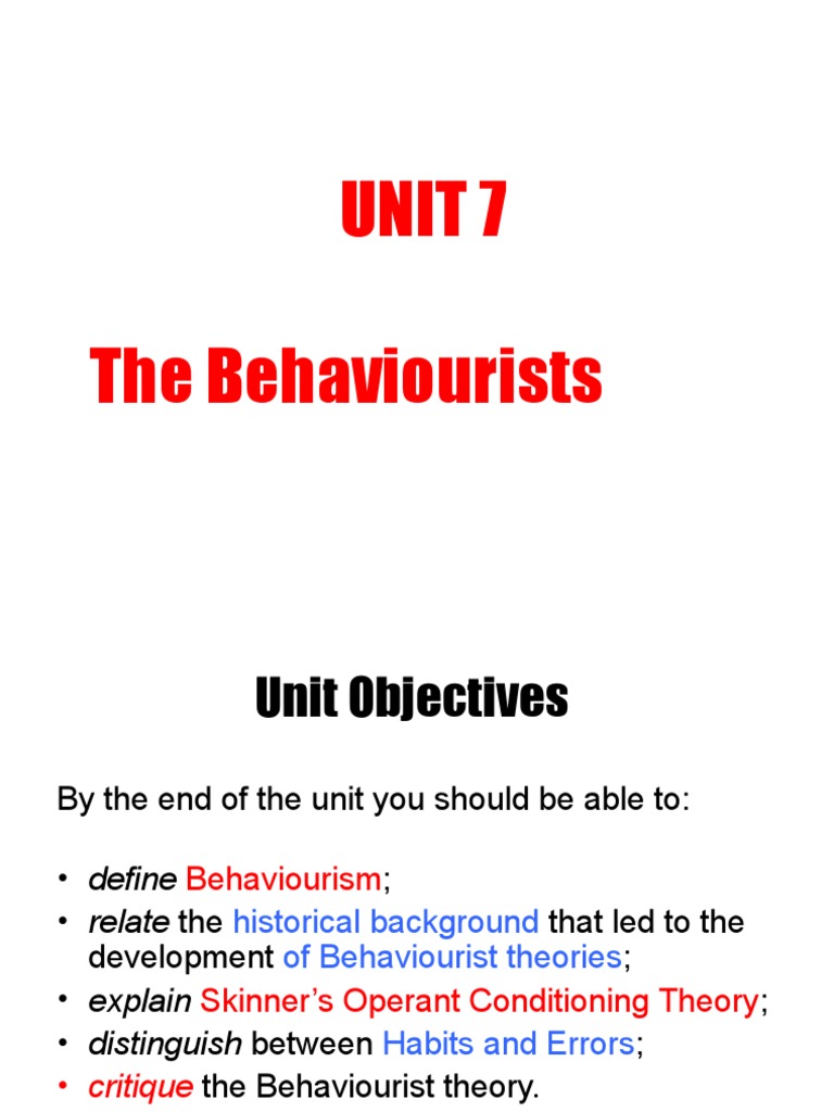 Unit 7 - The Behaviourists | PDF