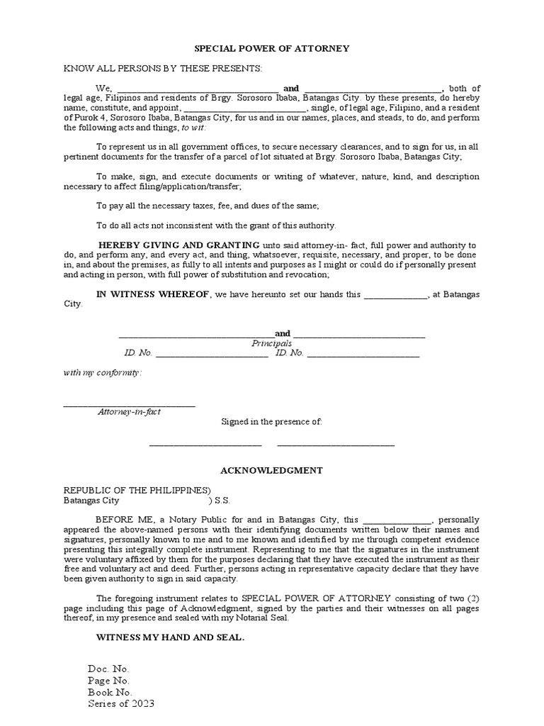 SPA For Transfer of Property | PDF | Power Of Attorney | Private Law