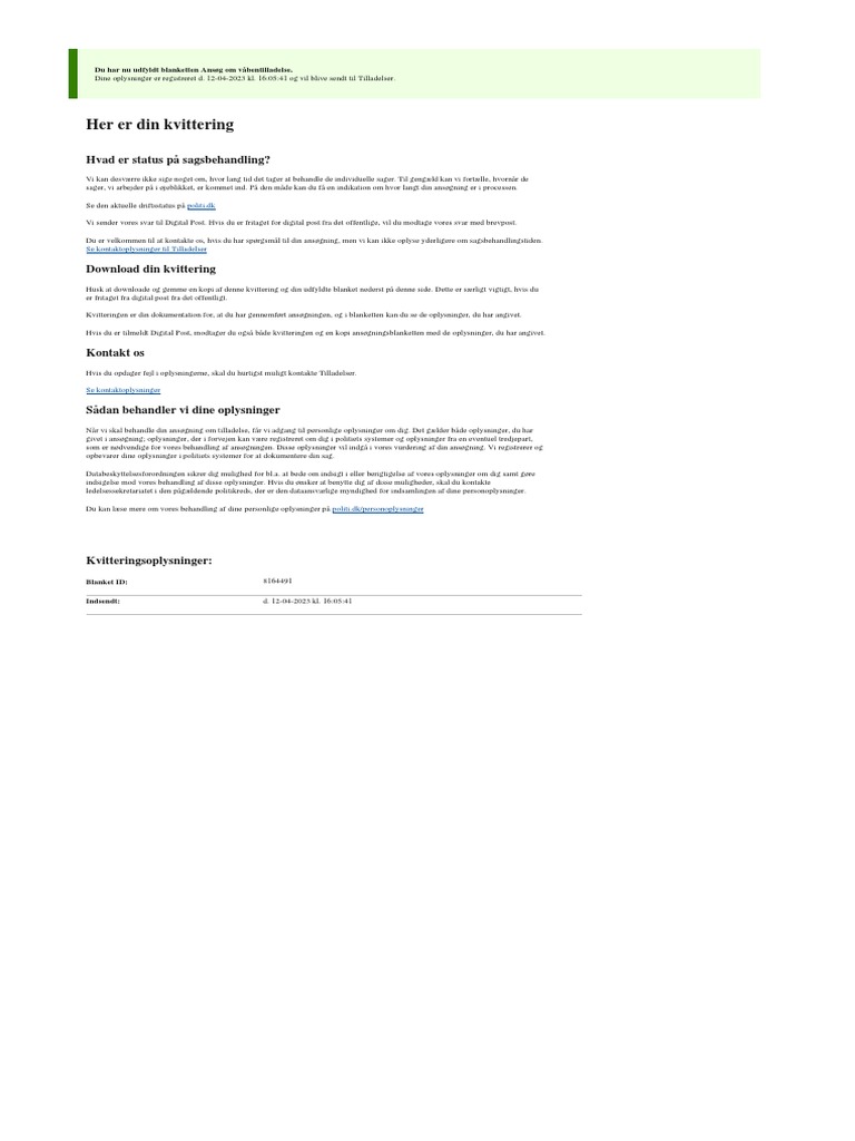 NPV2 Vaabentilladelse Privat-Kvittering | PDF