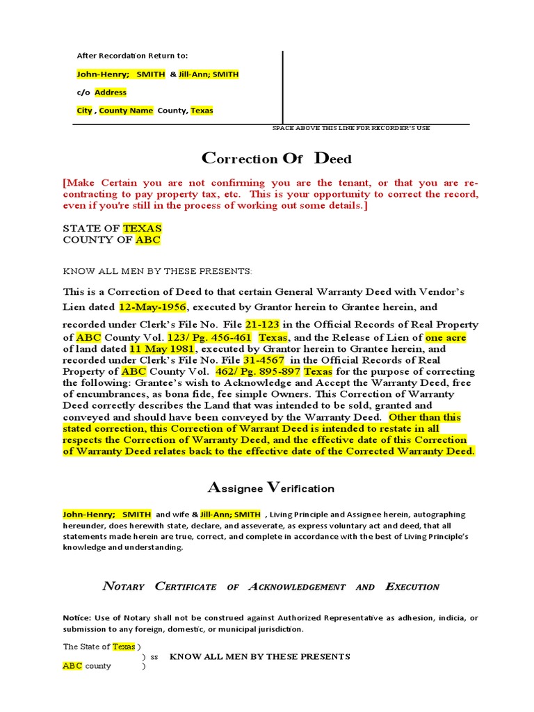 Generic Correction of Deed | PDF | Deed | Notary Public