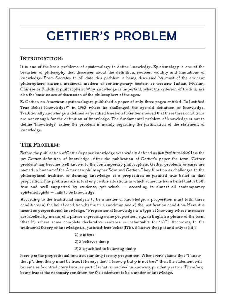 (Sanskruti Jagtap) Gettier's Problem | PDF | Knowledge | Epistemology