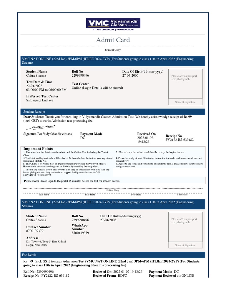 VMC NATadmitcard | PDF
