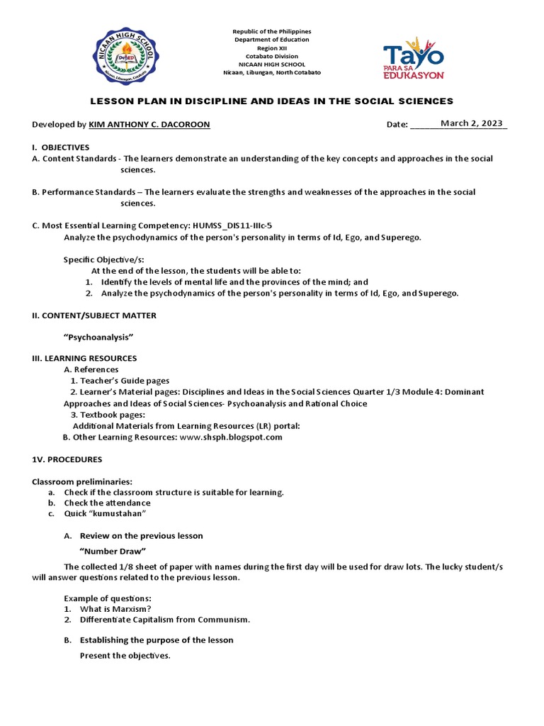 Lesson Plan in DISS For CO | PDF