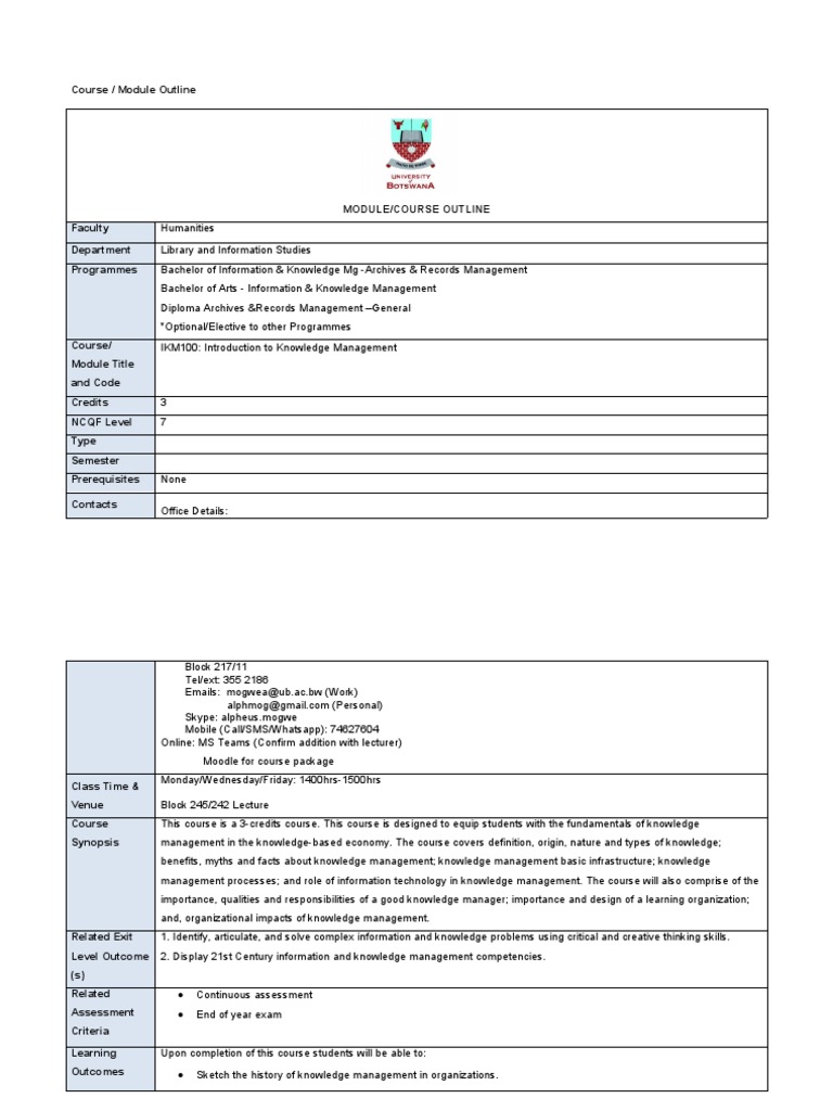 IKM 100 Course Outline | PDF | Knowledge Management | Knowledge