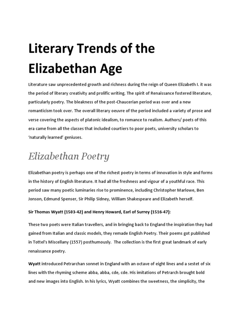 Elizabethan Age or Literature | PDF | Poetry | Sonnets