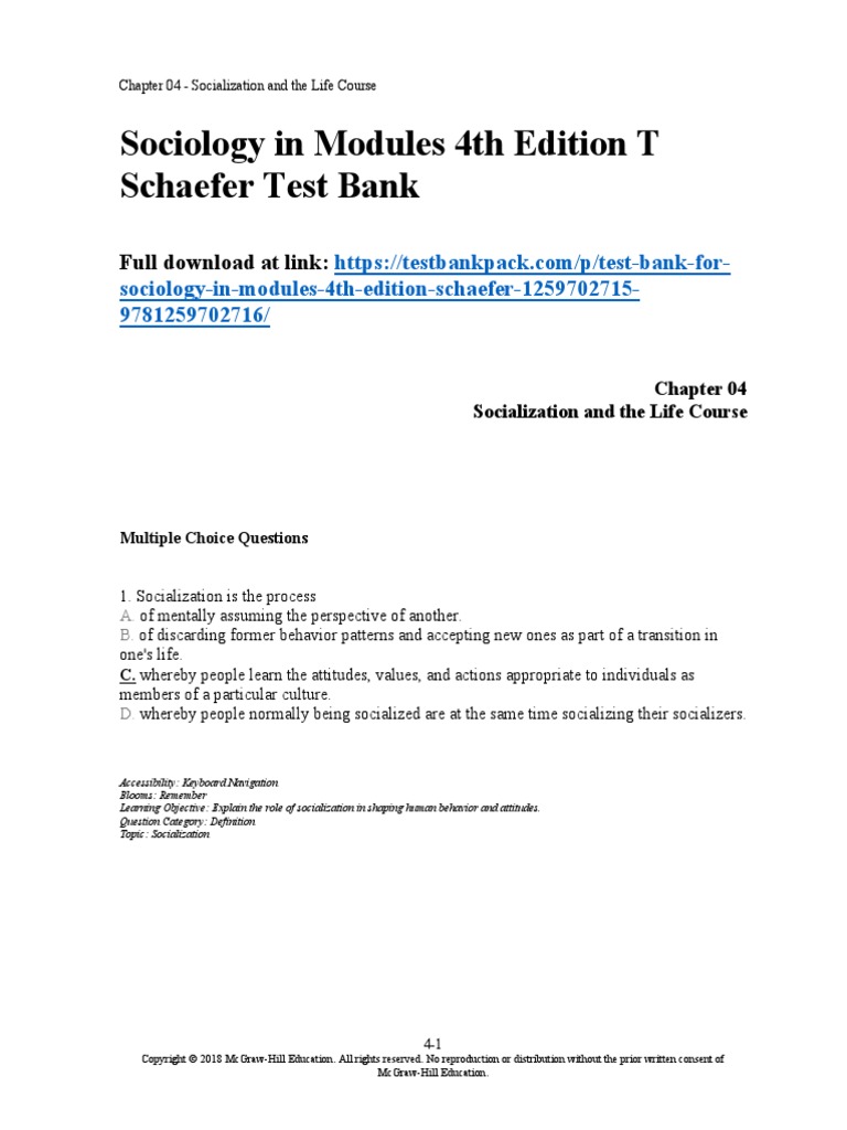 Sociology in Modules 4th Edition T Schaefer Test Bank 1 | PDF