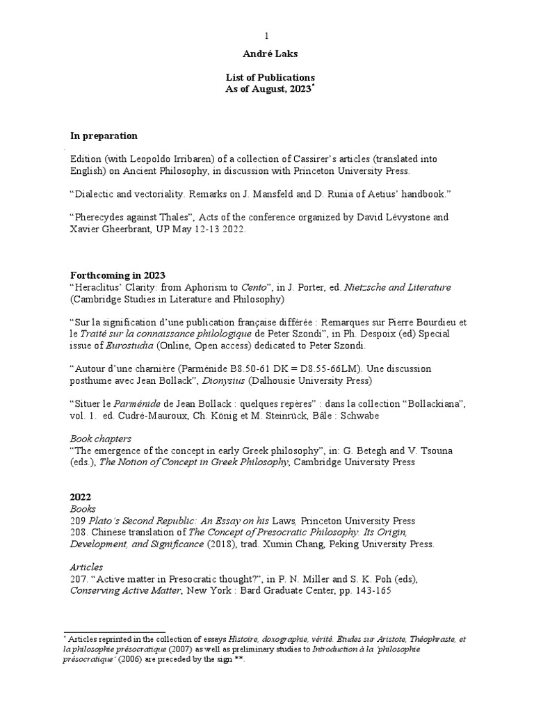 Laks André BIBLIOGRAPHIE Aout 2023 | PDF