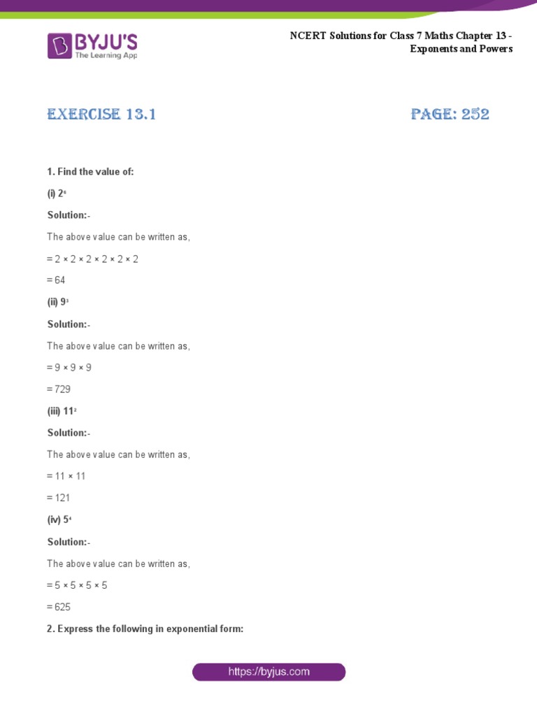NCERT Solutions For Class 7 Maths 8may Chapter 13 Exponents and Powers ...