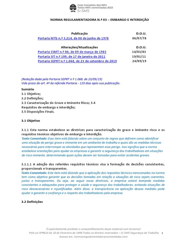 NR-03 Embargo e Interdição | PDF | Avaliação de risco | Embargo dos ...