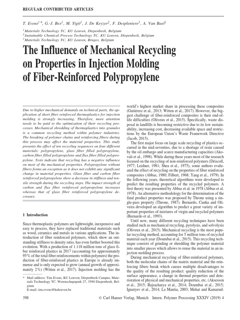 The Influence of Mechanical Recycling On Properties in Injection ...