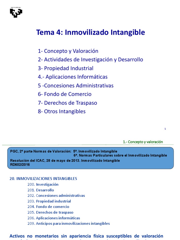 Transparencias Tema 4 2022-23 Alumnos | PDF | Activo intangible | Contabilidad