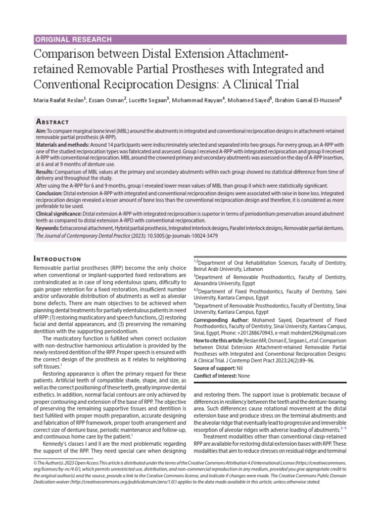 Parison Between Distal Extension Attachment Retained Removable Partial ...