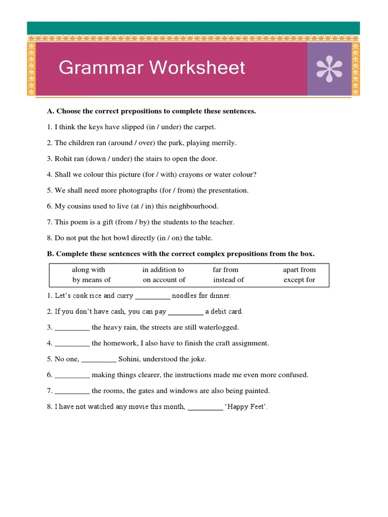 Grade VII WS-Prepositions & Complex Prepositions | PDF