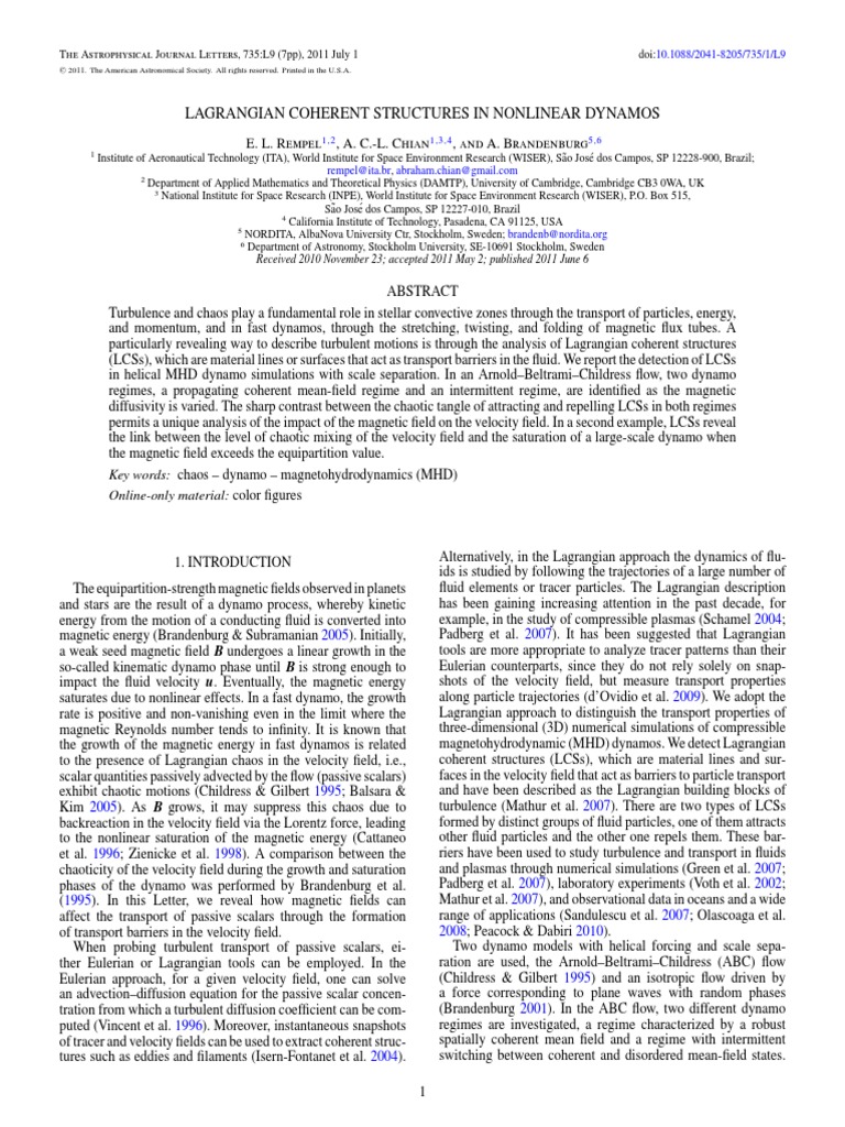 LAGRANGIAN COHERENT STRUCTURES IN NONLINEAR DYNAMOS | PDF