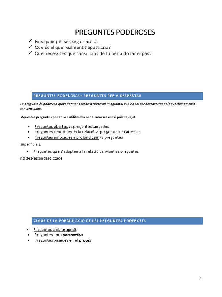 Preguntas Poderosas Català | PDF