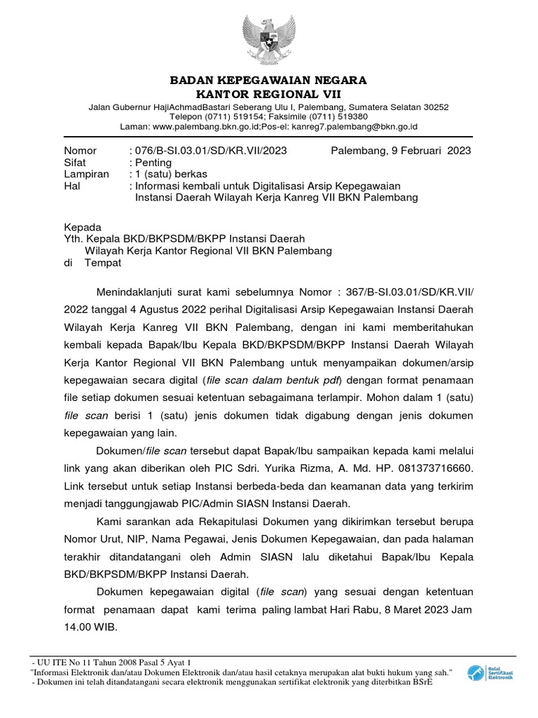 Contoh Informasi Kembali Untuk Digitalisasi Arsip Kepegawaian | PDF