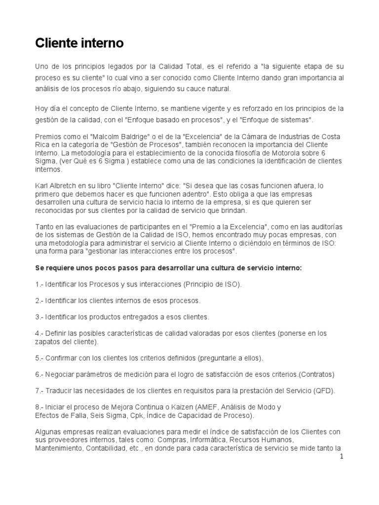 Cliente Interno | PDF | Gestión de la calidad | Calidad (comercial)
