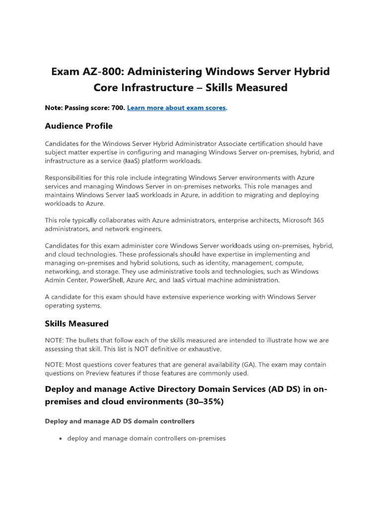 Exam AZ 800 - Administering Windows Server Hybrid Core Infrastructure ... Exam AZ 800 - Administering Windows Server Hybrid Core Infrastructure ...