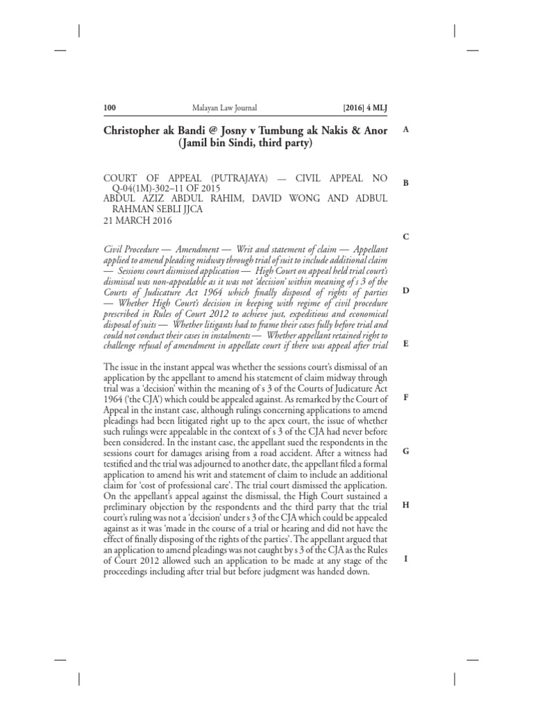 Christopher Ak Bandi at Josny V Tumbung Ak Nakis & Anor (Jamil Bin ...