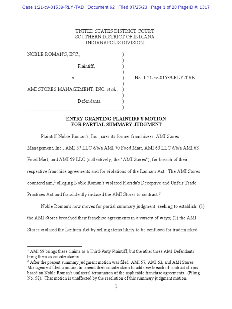 Order Granting Motion For Partial Summary Judgment | PDF | Franchising ...