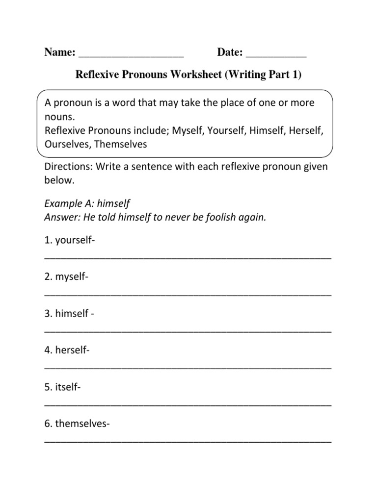 Reflexive Pronouns Writing P 1 Beginner | PDF