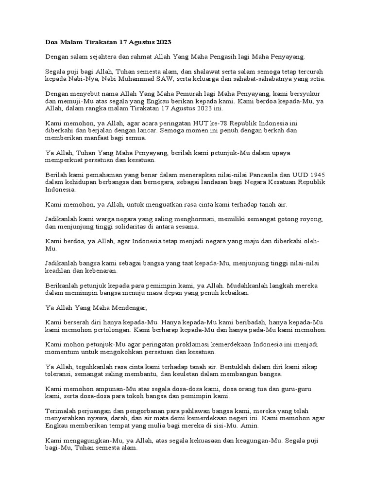 Doa Malam Tirakatan 17 Agustus | PDF