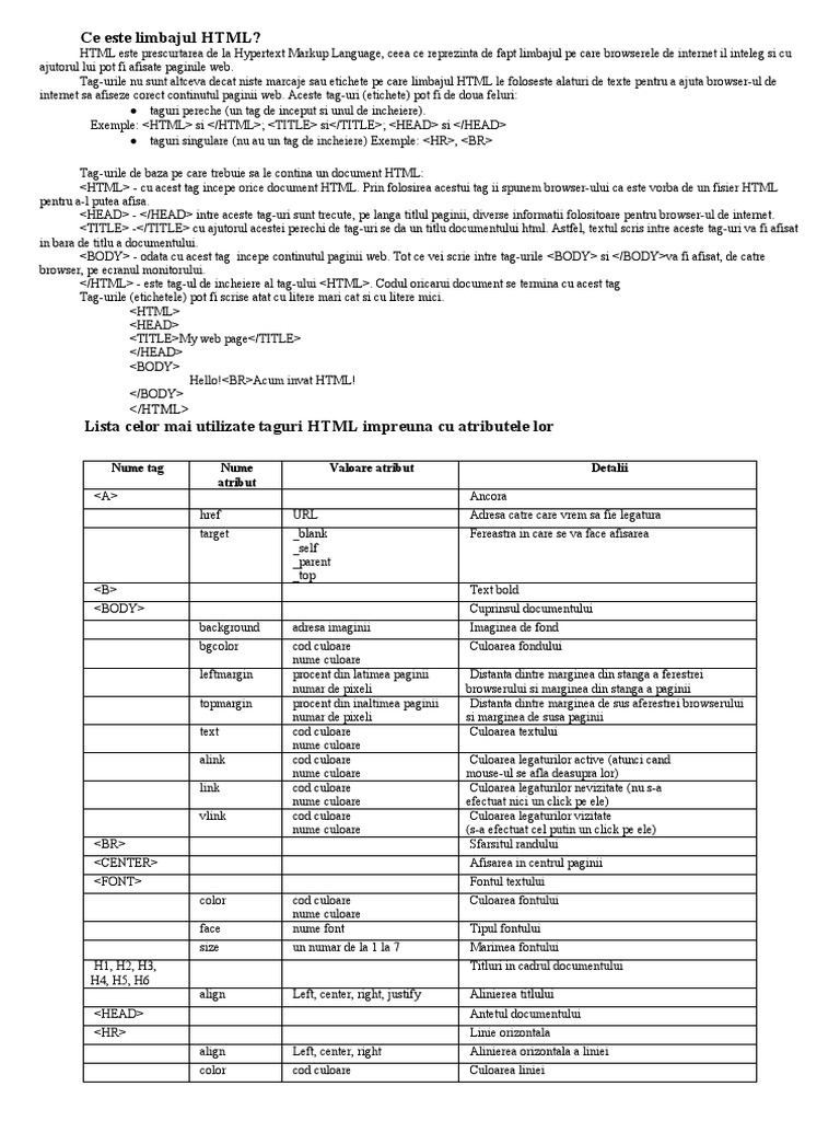Introducere Si HTML - TAG-URI | PDF