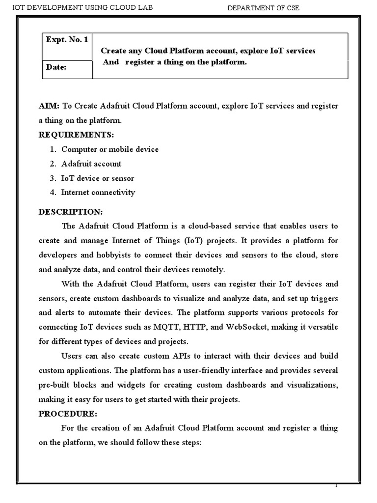 IoT Development with Adafruit Cloud | PDF