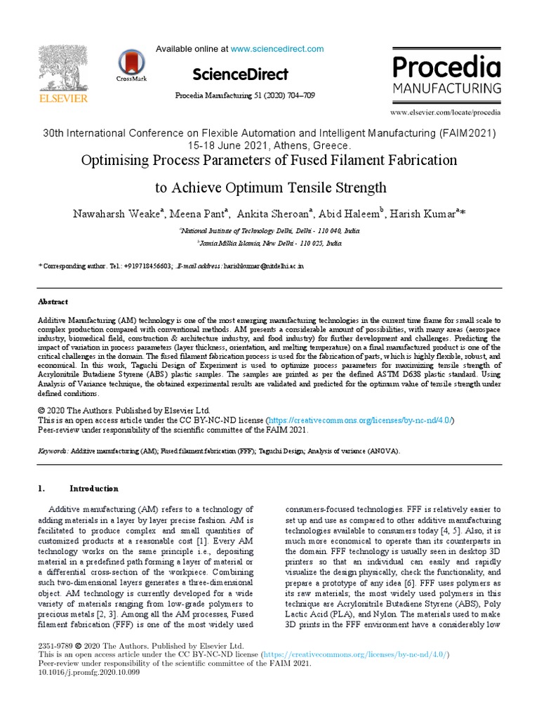 S Optimising Process Parameters of Fused Filament Fabrication To Achieve Optimum Tensile ...