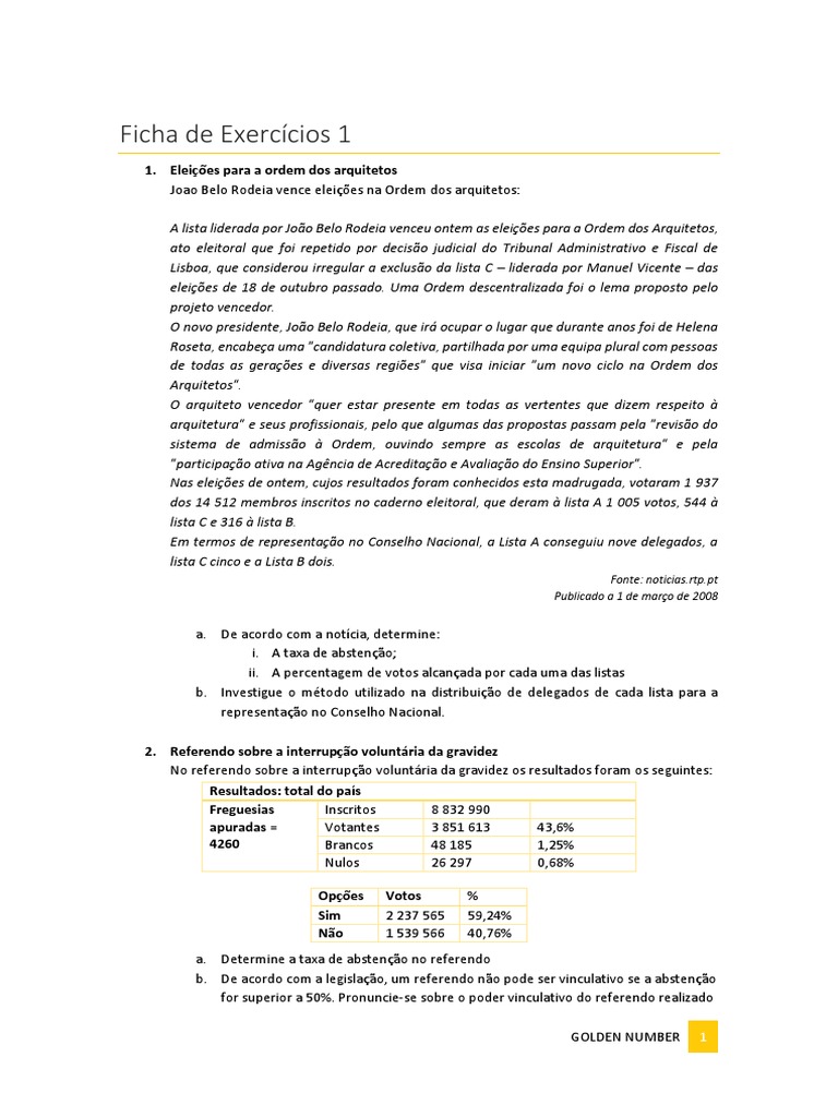Ficha de Exercicios - Semana 1 | PDF