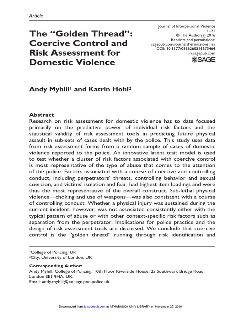 Coercive Control in Domestic Violence Risk Assessment | PDF | Social ...