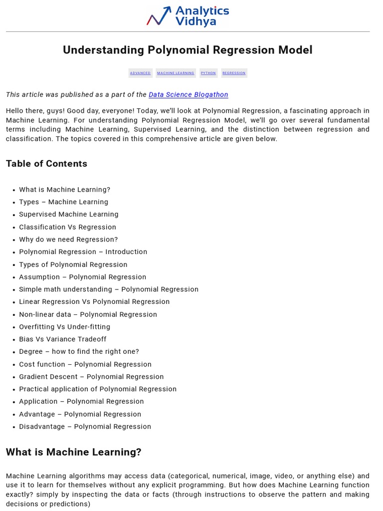 Understanding Polynomial Regression Model | PDF Understanding Polynomial Regression Model | PDF
