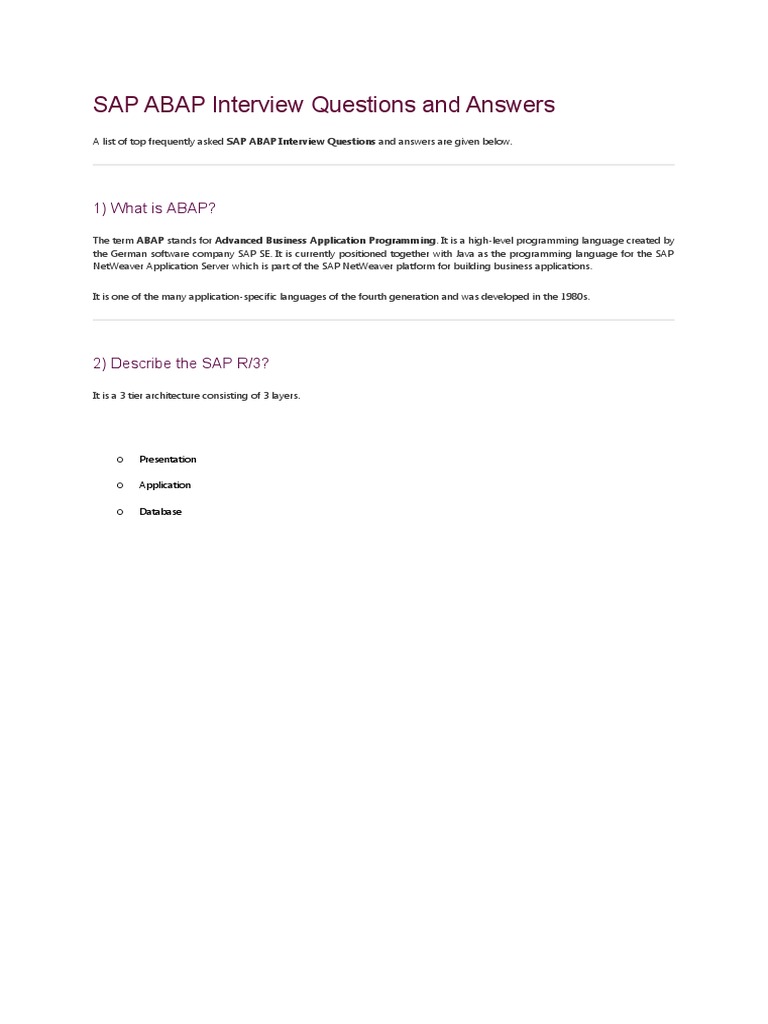 SAP ABAP Interview Questions and Answers | PDF | Databases | Programming