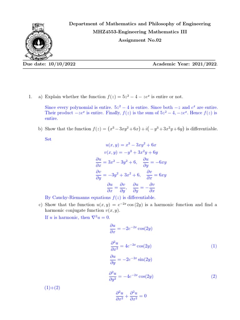 Engineering Math Assignment | PDF