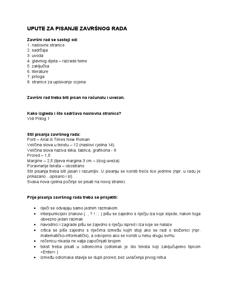Zavrsni Rad-Upute Za Pisanje | PDF