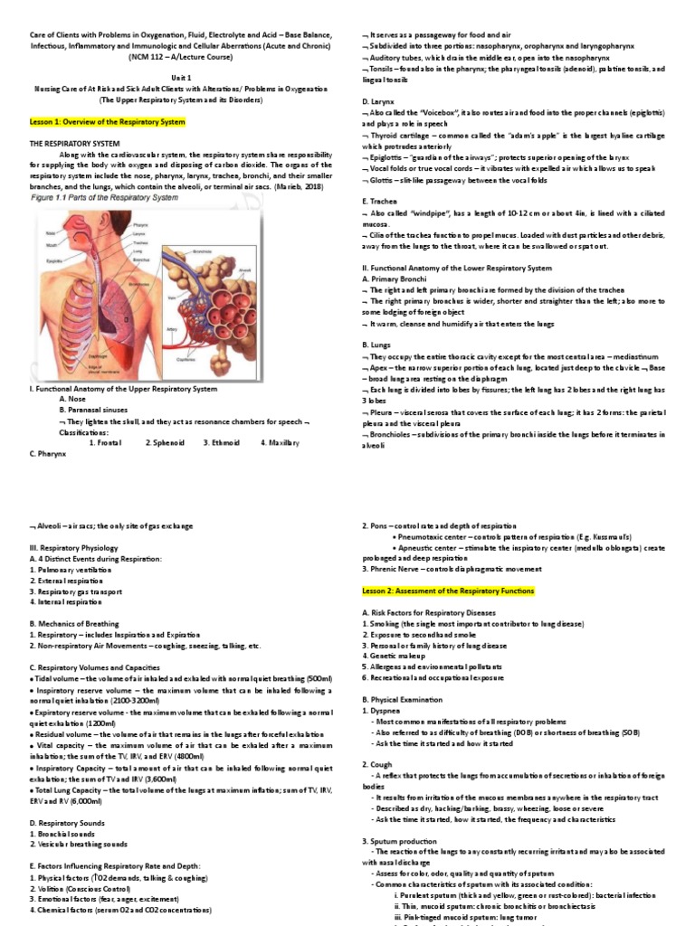 UNIT 1 (MS 1) Care of Clients With Problems in Oxygenation | PDF