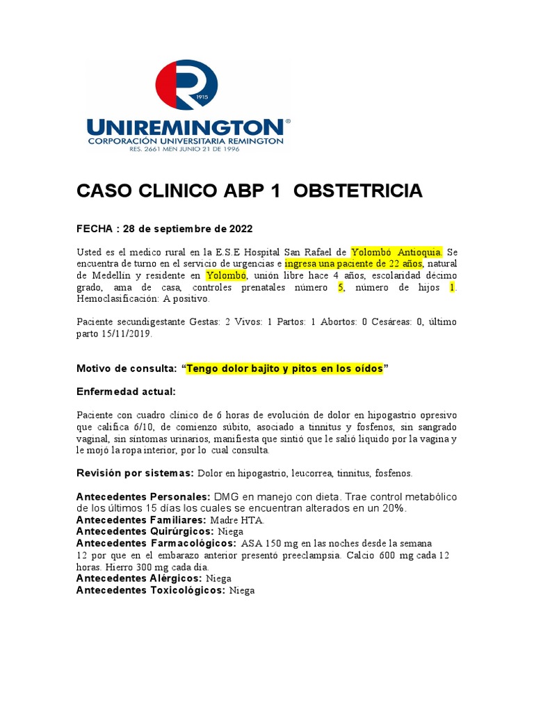 Caso Clinico Abp 1 Obstetricia | PDF