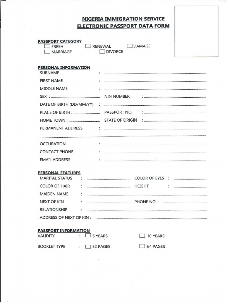 NIS Electronic Passport Data Form | PDF