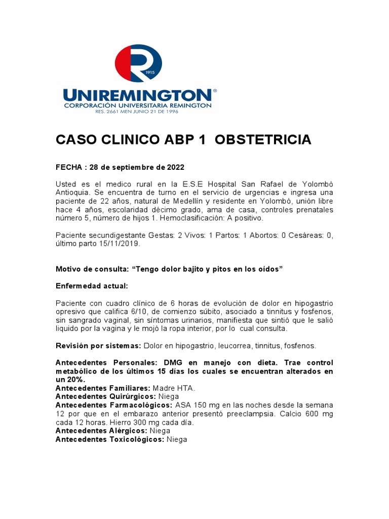 Caso Clinico Abp 1 Obstetricia | PDF | Ciencia y matemáticas