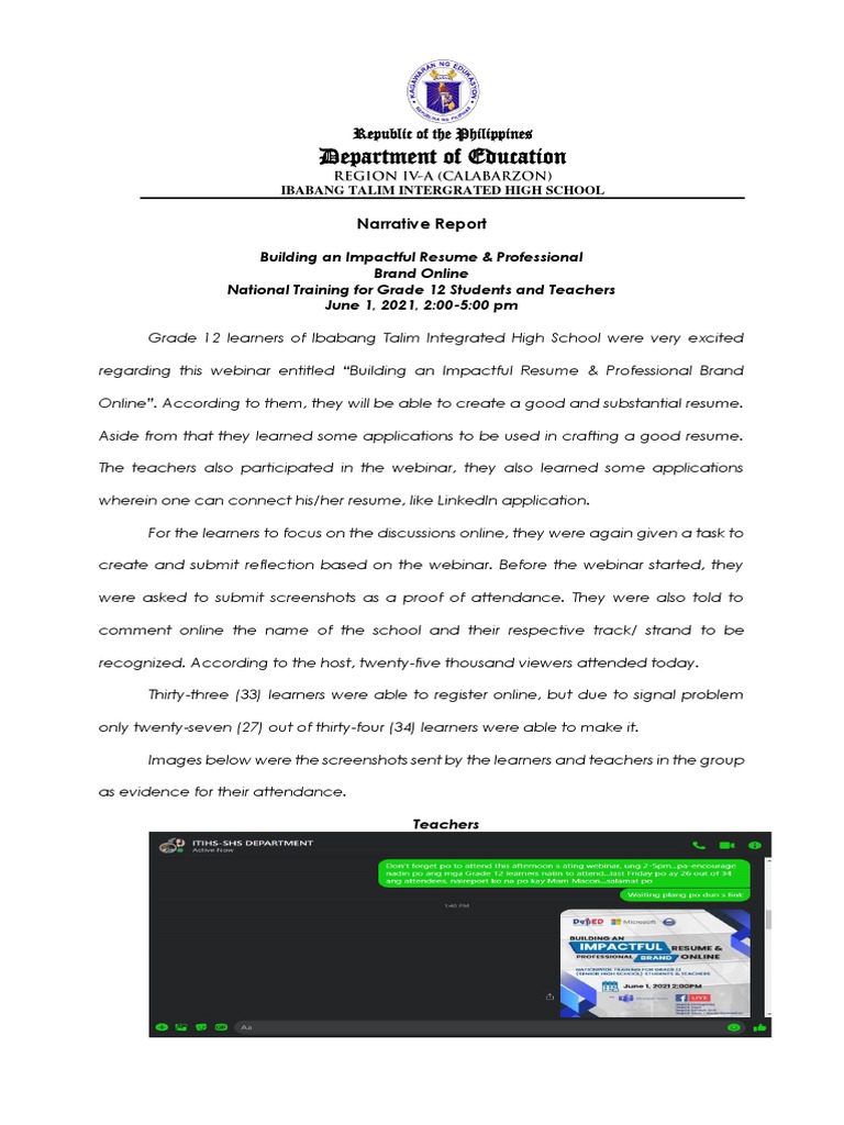 Narrative Report For Webinar June 1 | PDF