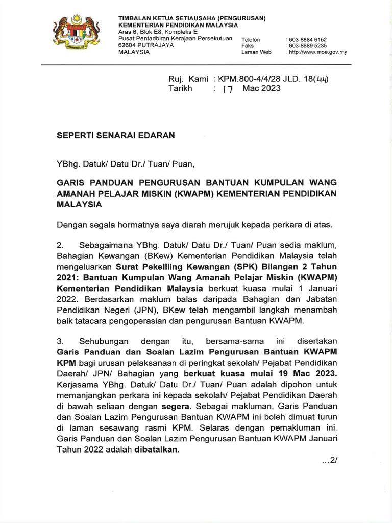 Garis Panduan Pengurusan Bantuan Kumpulan Wang Amanah Pelajar Miskin ...