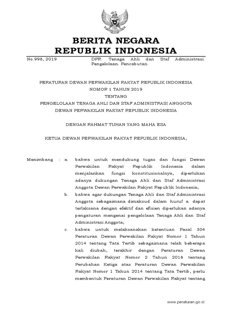 Pengelolaan Tenaga Ahli DPR 2019 | PDF